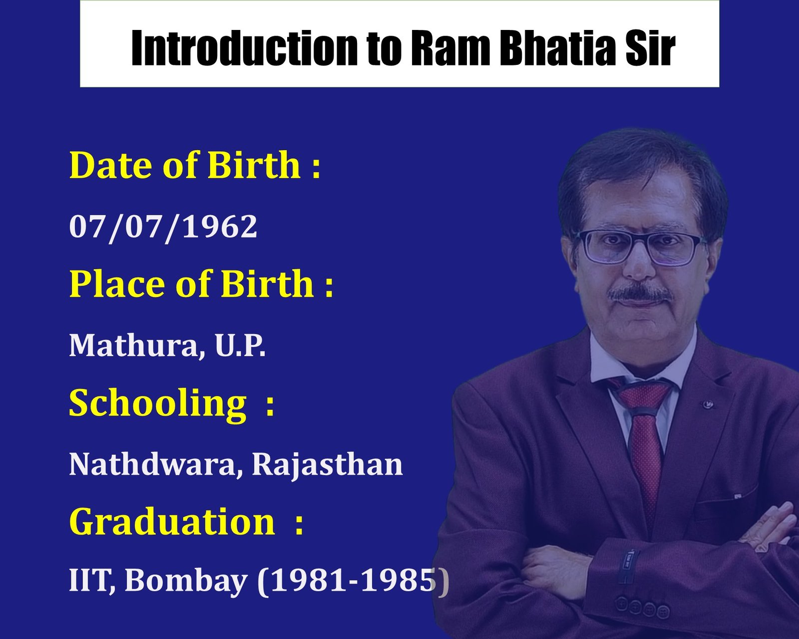 Ram Bhatia Sir - Chief Mentor in IIT-JEE Division at MGCI - MGCI (MG ...
